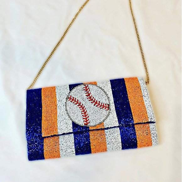 BG Studio | Bags | Baseball Sports Fan Colorful Striped Clutch Beaded ...